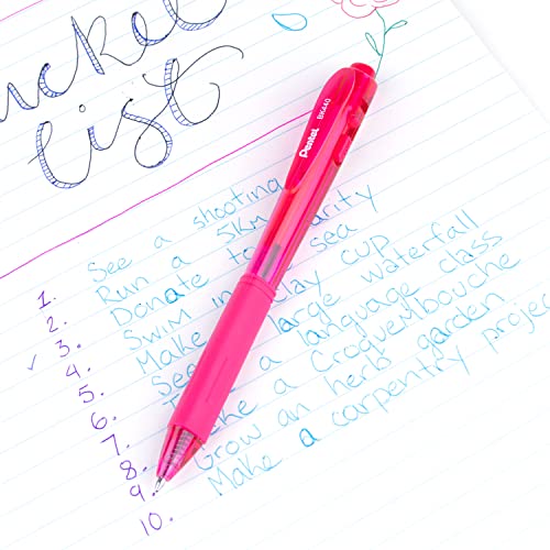 Pentel WOW! Retractable Ballpoint Pens, Medium Line, Pink Ink, Box of 12 (BK440-P)