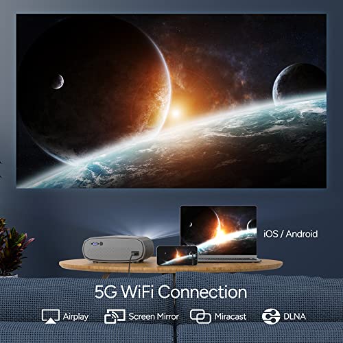 Native 1080P 15000 Lumens Projector, WEWATCH Portable 2.4G 5G Projector with WiFi and Bluetooth Mini Movie Projector, 200" Display 230 ANSI Lumens Video Projector for Home Outdoor, HDMI, VGA, USB
