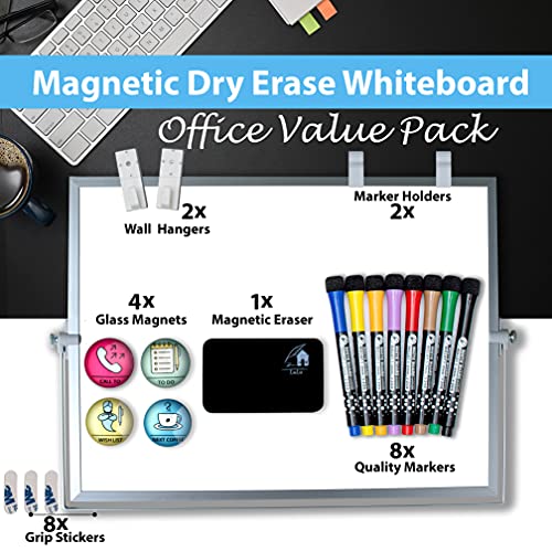 Dry Erase White Board for Desk & Wall,12"X16" Large Magnetic Desktop Whiteboard with Stand, 8 Markers, 4 Magnets,1 Eraser, Double-Sided Portable Whiteboard Easel for Office, Students Memo to Do List