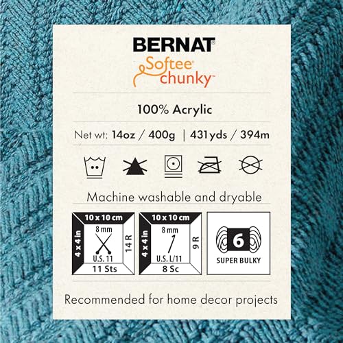 Bernat Softee Chunky BB Faded Denim Yarn - 1 Pack of 14oz/400g - Acrylic - #6 Super Bulky - 431 Yards - Knitting/Crochet