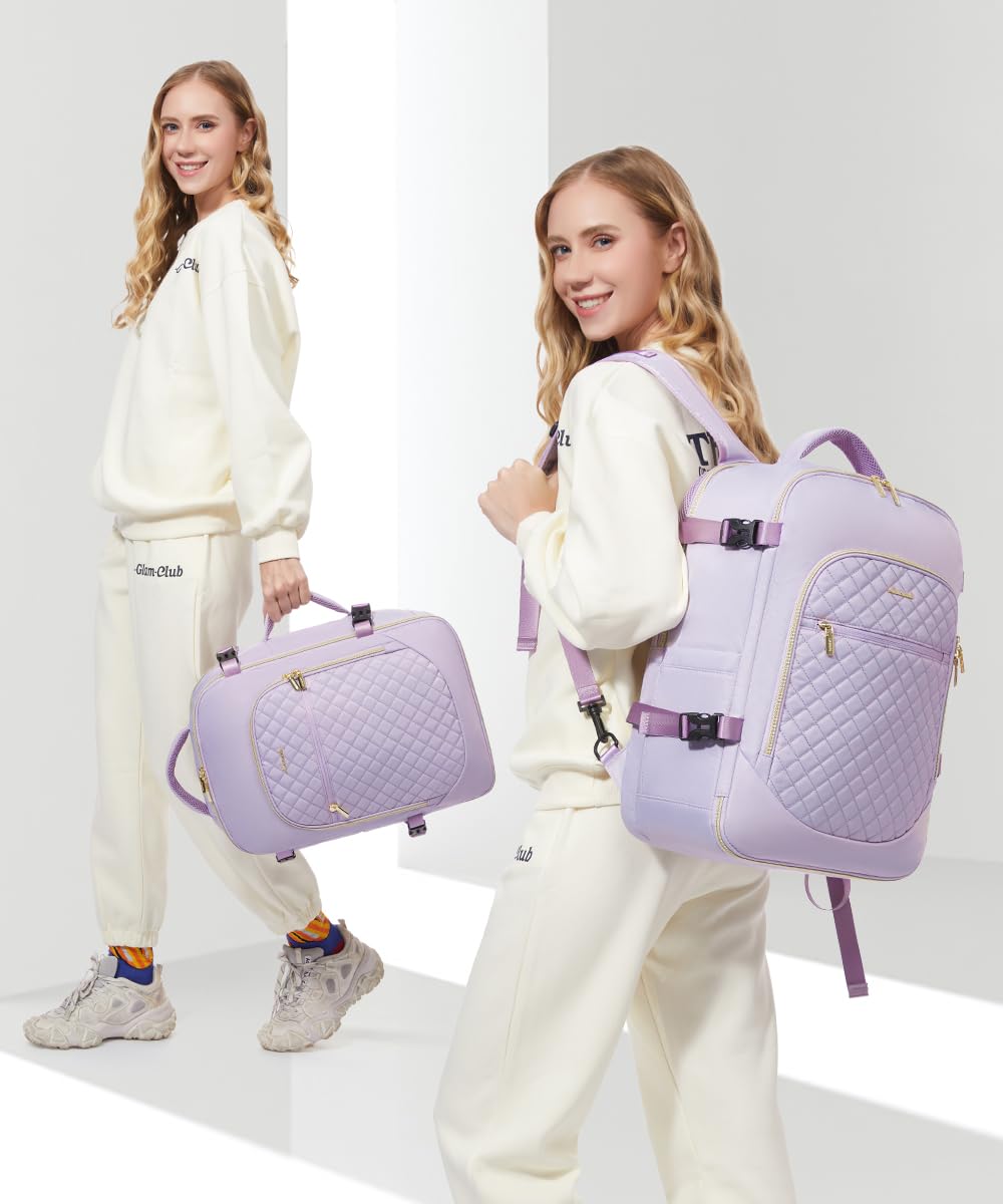 LOVEVOOK Large Travel Laptop Backpack for Women, 40L Carry On Backpack Flight Approved,Waterproof Suitcase Backpacks with 3 Packing Cubes, Daypack Business College Weekender Overnight, Light Purple