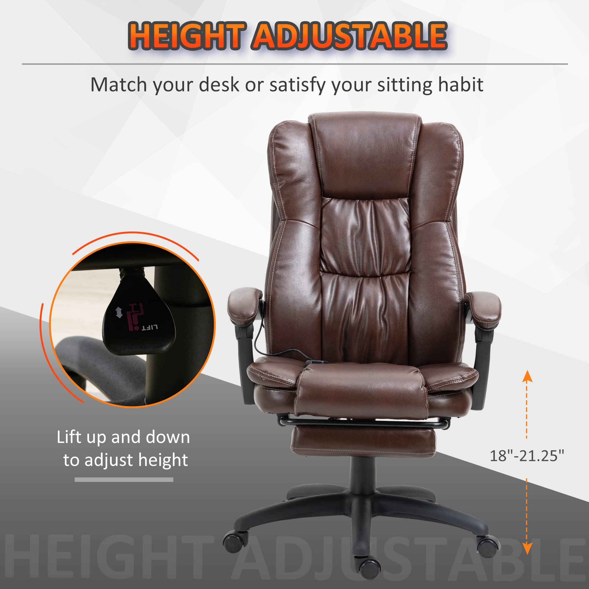 Vinsetto High Back Massage Office Chair with 6-Point Vibration, 5 Modes, Executive Chair, PU Leather Swivel Chair with Reclining Back, and Retractable Footrest, Black