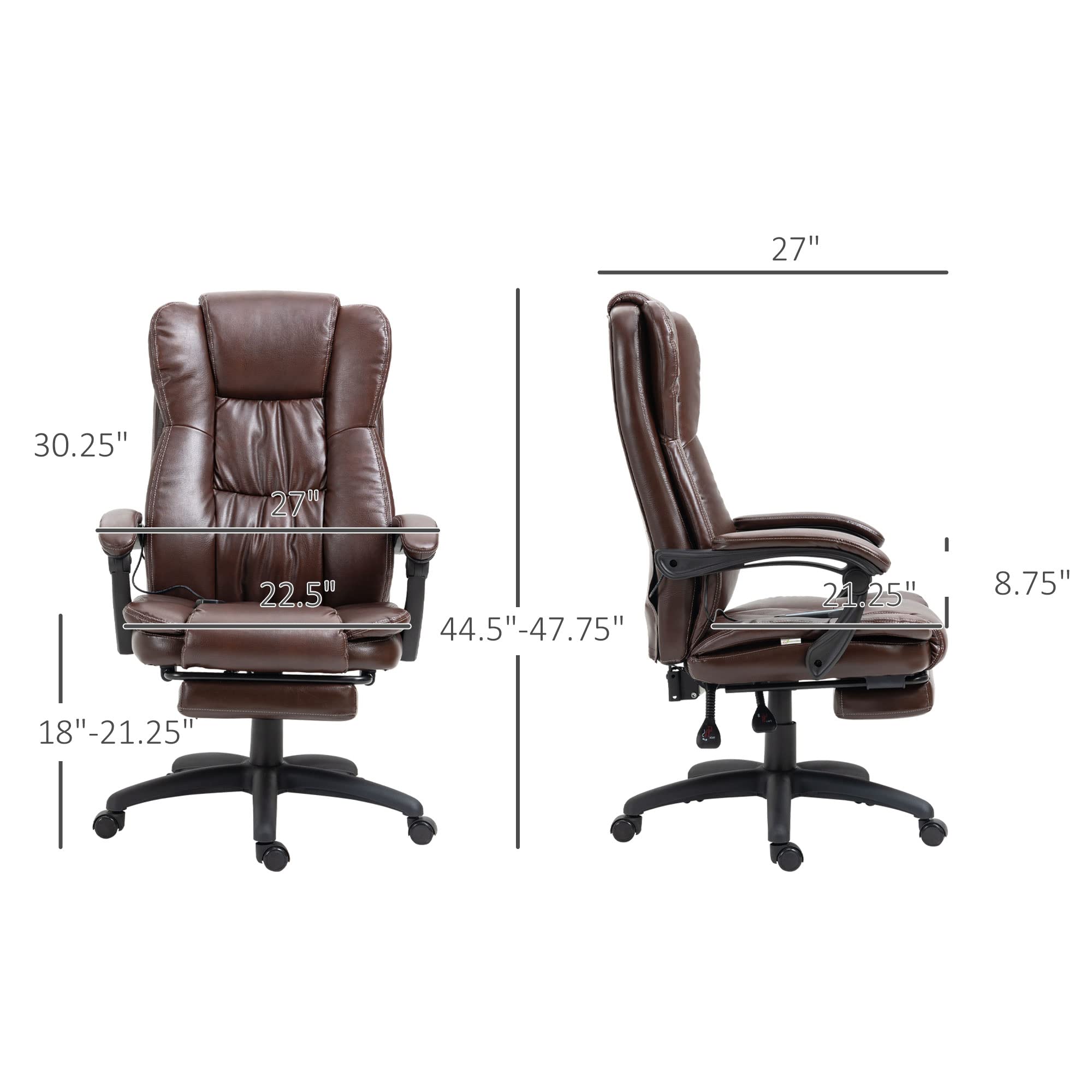 Vinsetto High Back Massage Office Chair with 6-Point Vibration, 5 Modes, Executive Chair, PU Leather Swivel Chair with Reclining Back, and Retractable Footrest, Black