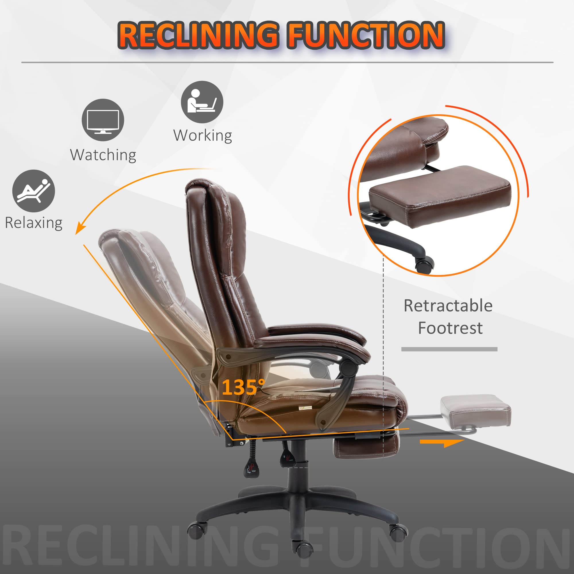 Vinsetto High Back Massage Office Chair with 6-Point Vibration, 5 Modes, Executive Chair, PU Leather Swivel Chair with Reclining Back, and Retractable Footrest, Black