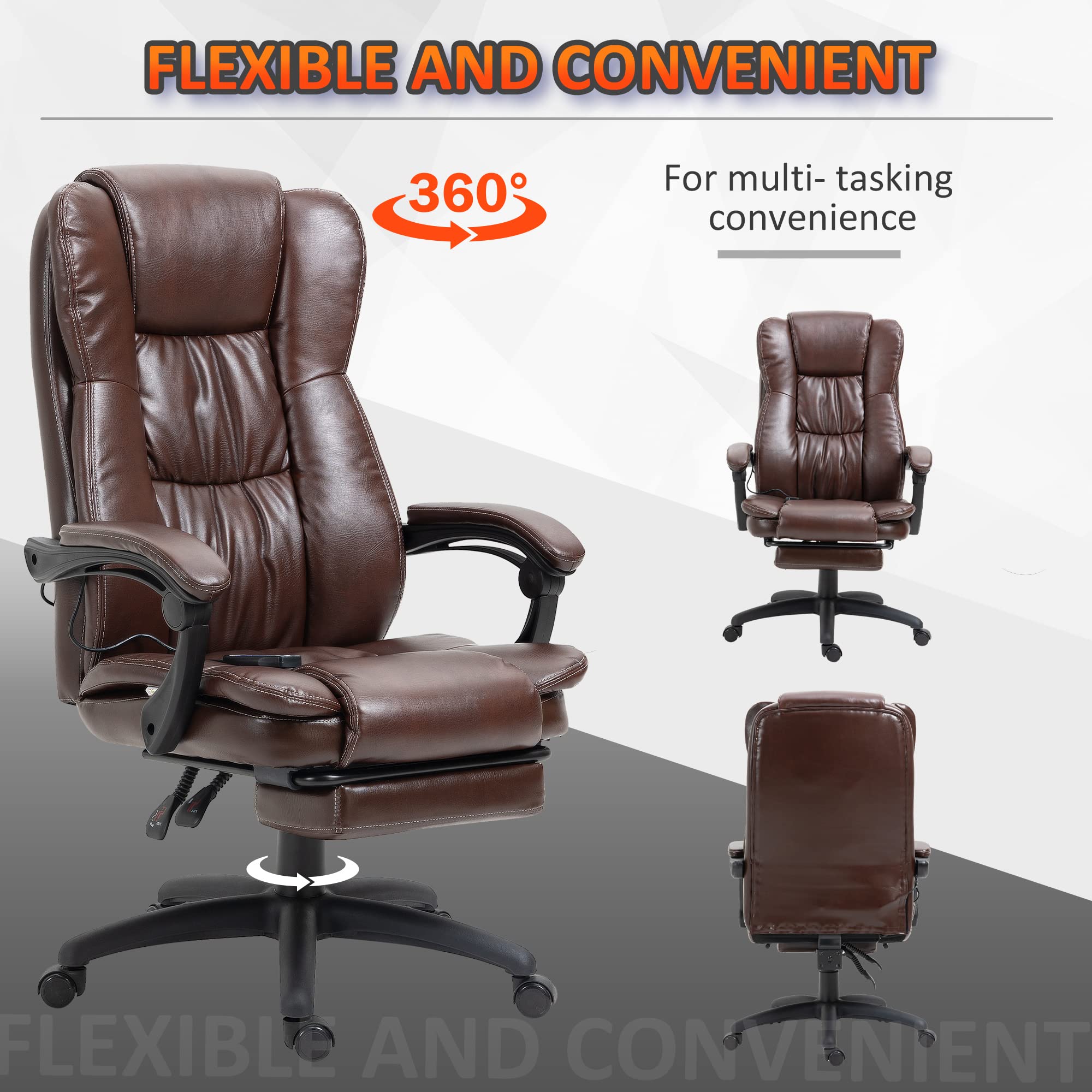 Vinsetto High Back Massage Office Chair with 6-Point Vibration, 5 Modes, Executive Chair, PU Leather Swivel Chair with Reclining Back, and Retractable Footrest, Black