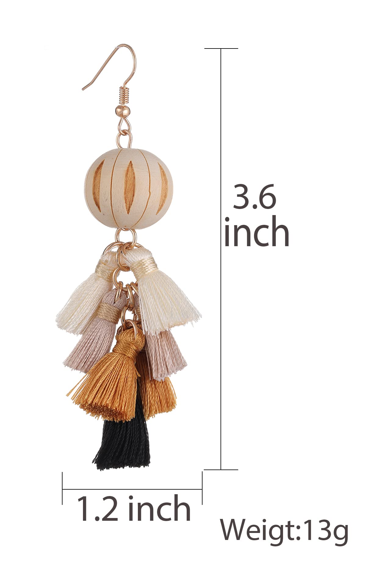Bohemian Layered Tassel Earrings - Handmade Thread Tassel Dangle Earrings with Wooden ball for Sister, Lover… (Colorful A)
