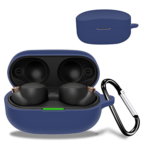 Miimall Compatible for Sony WF-1000XM4 Case, [Anti-Lost Keychain][Washable][Ultra-Thin] Soft Silicone Protective Case Cover for XM4 Earbuds Case 2021(Blue)