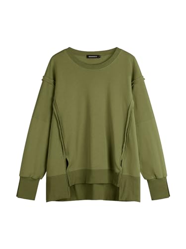 MEROKEETY Women's 2023 Casual Long Lantern Sleeve Pullover Tops Crewneck Side Slit Loose Sweatshirt, Grey, Large