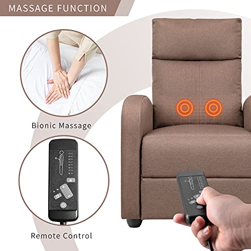 Flamaker Fabric Recliner Chair Massage Recliner Sofa Chair Adjustable Reclining Chairs Home Theater Single Modern Living Room Recliners with Thick Seat Cushion and Backrest (Brown)