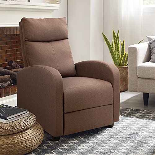 Flamaker Fabric Recliner Chair Massage Recliner Sofa Chair Adjustable Reclining Chairs Home Theater Single Modern Living Room Recliners with Thick Seat Cushion and Backrest (Brown)