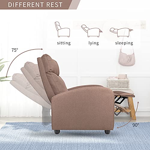 Flamaker Fabric Recliner Chair Massage Recliner Sofa Chair Adjustable Reclining Chairs Home Theater Single Modern Living Room Recliners with Thick Seat Cushion and Backrest (Brown)