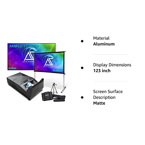Akia Portable Projector with Screen Outdoor Projector and Screen Packages 16:9 123" CLR4 ALR Video Projector Screen Compatible with HDMI VGA USB HD for Backyard Home Built-in Battery, Speaker, Remote