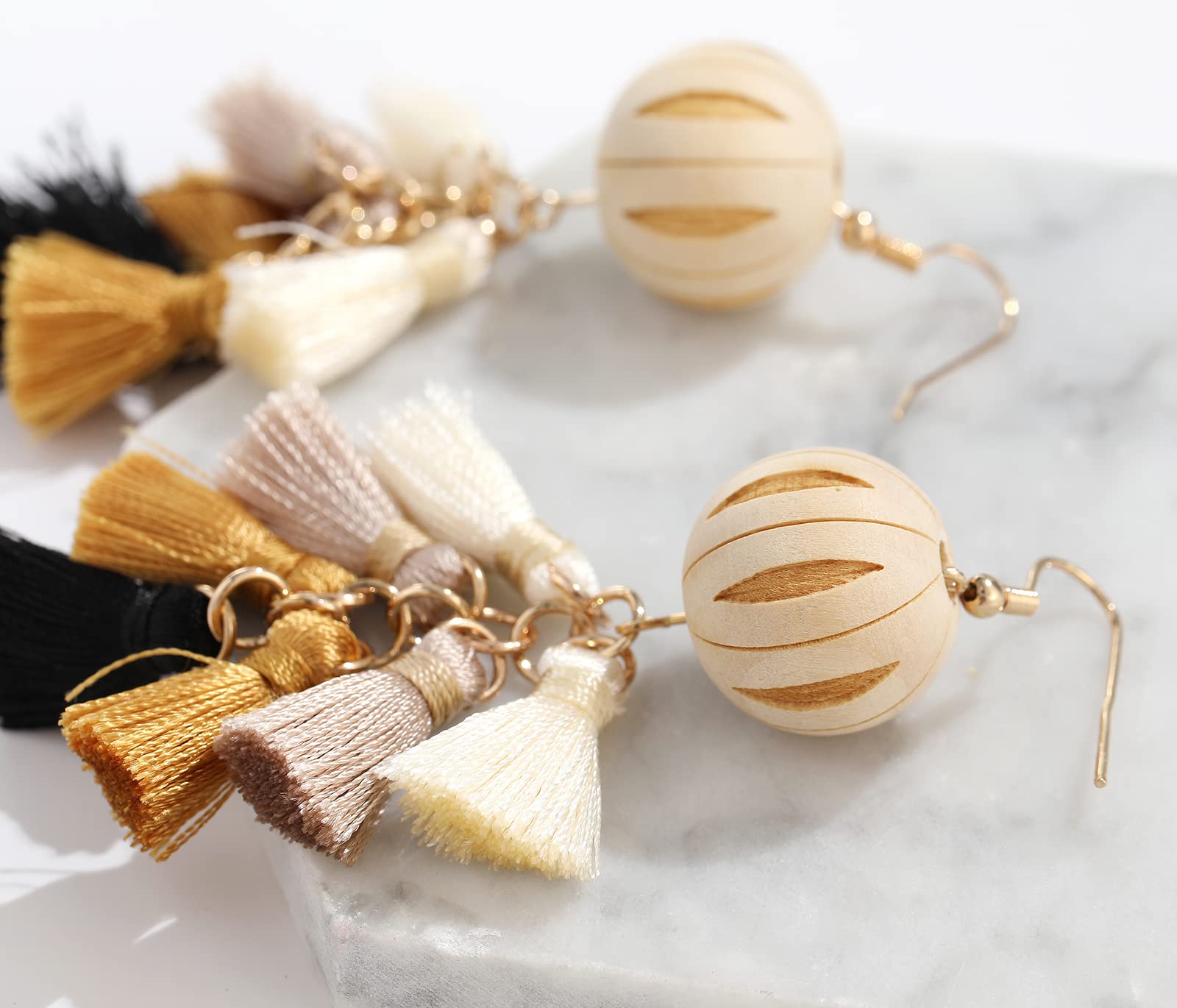 Bohemian Layered Tassel Earrings - Handmade Thread Tassel Dangle Earrings with Wooden ball for Sister, Lover… (Colorful A)