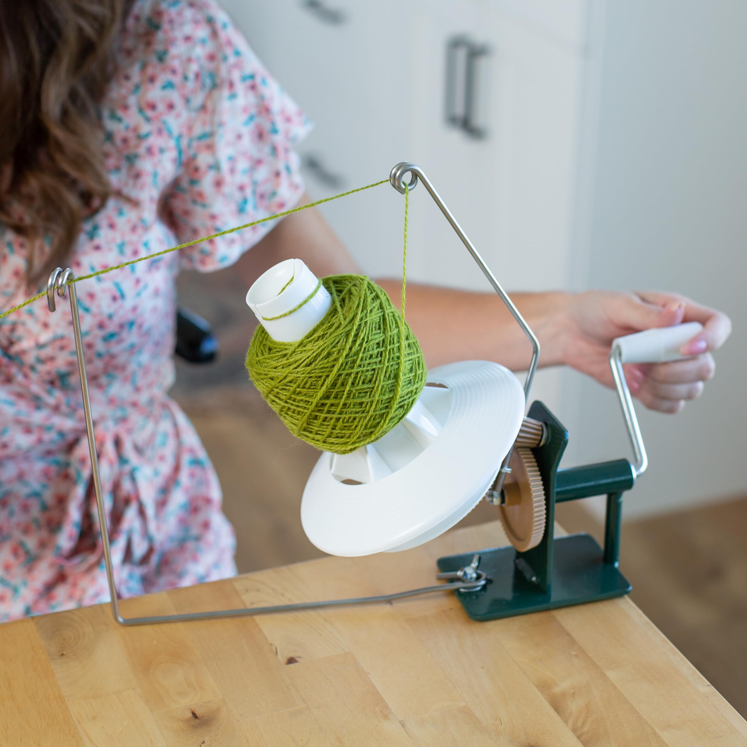 Metal Hand Operated Yarn Winder for Crocheting - Best Heavy Duty Large Yarn Ball Winder 10 Oz Capacity - Quiet Yarn Spinner with Steel Frame, Table Protectors, and Clamp - Easy to Assemble and Use