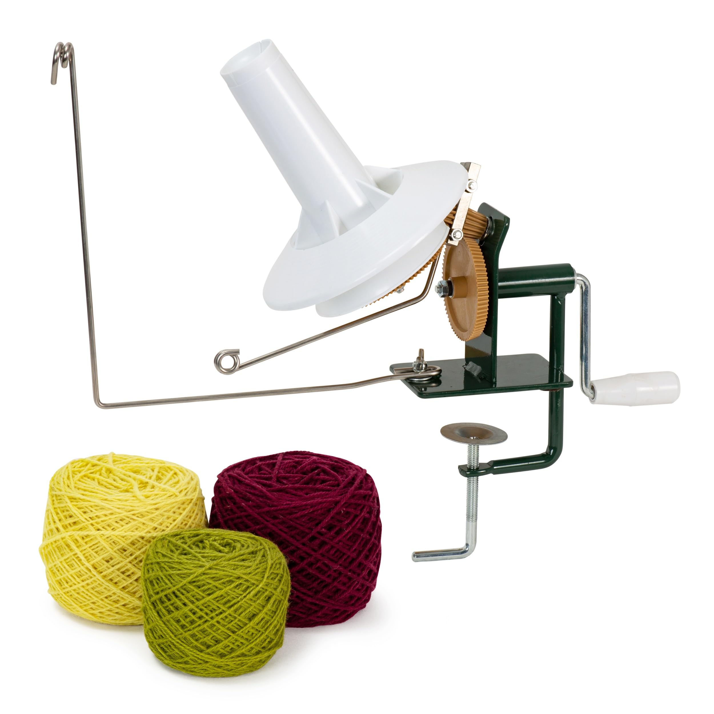 Metal Hand Operated Yarn Winder for Crocheting - Best Heavy Duty Large Yarn Ball Winder 10 Oz Capacity - Quiet Yarn Spinner with Steel Frame, Table Protectors, and Clamp - Easy to Assemble and Use