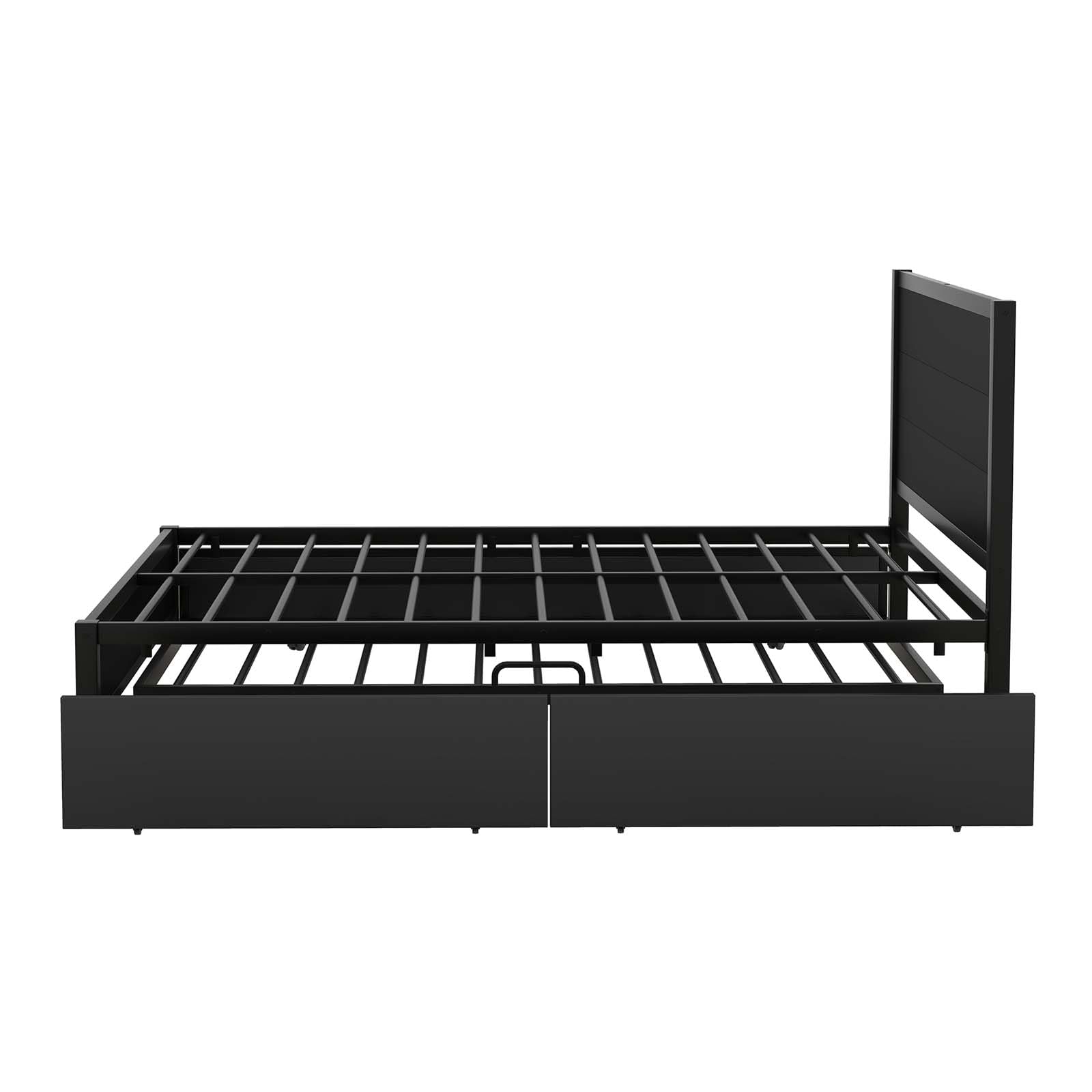 Queen Size Metal Platform Bed Frame with 2 Storage Drawers and a Twin Size Trundle, Storage Platform Bed with Tufted Headboard for Kids/Teen/Adults, Noise-Free, No Box Spring Needed (Queen)