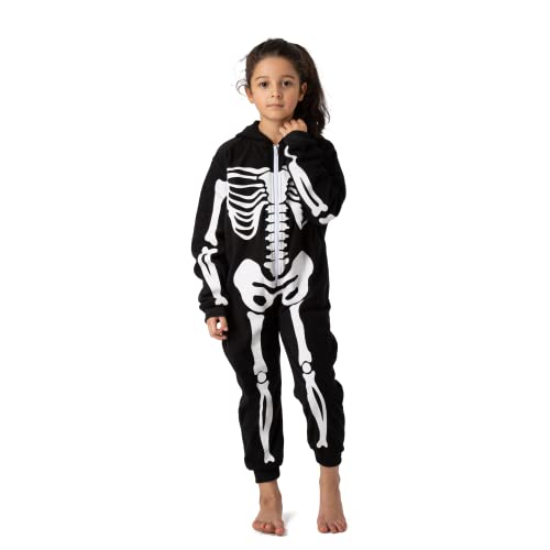 Spooktacular Creations Halloween Unisex Skeleton Costume Pajama Kids Jumpsuit Dress Up Party Hoodie Cosplay, XL
