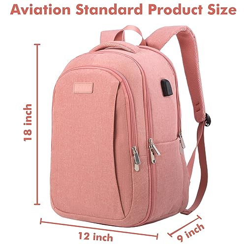 Lekakii Large Travel Backpack with Shoe Pouch, Waterproof Backpack for Traveling On Airplane, 40L Personal Item Travel Bag for Men Women Pink