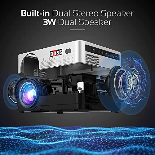 Boss Projector with 5G WiFi Bluetooth Native 1080P 9500L 4K Supported BOSS S13A Portable Outdoor Projector with Screen Video Home Theater Projector for HDMI USB VGA PC TVBox iOS & Android Phone
