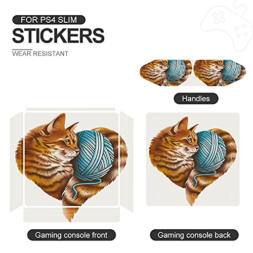 PS4 Slim game console skin sticker protective cover Heart Cat And Yarn Ball PS4 Slim console and 2PCS whole body protective skin skin sticker