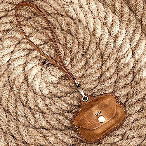 Genuine Leather Case Compatible with Sony WF-1000XM4 True Wireless Earphone Protective Case Crazy Horse Leather Cover with Leather Lanyard (Coffee)