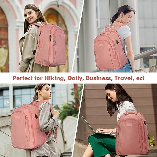 Lekakii Large Travel Backpack with Shoe Pouch, Waterproof Backpack for Traveling On Airplane, 40L Personal Item Travel Bag for Men Women Pink