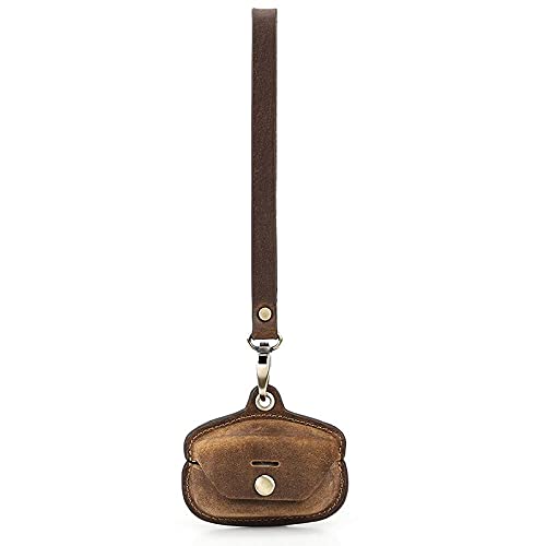 Genuine Leather Case Compatible with Sony WF-1000XM4 True Wireless Earphone Protective Case Crazy Horse Leather Cover with Leather Lanyard (Coffee)
