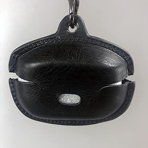 Genuine Leather Case Compatible with Sony WF-1000XM4 True Wireless Earphone Protective Case Crazy Horse Leather Cover with Leather Lanyard (Black)