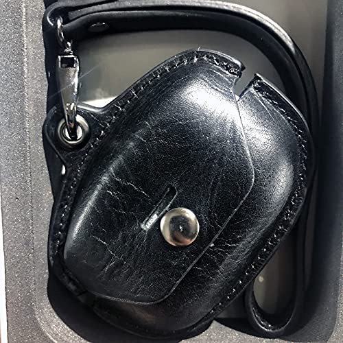 Genuine Leather Case Compatible with Sony WF-1000XM4 True Wireless Earphone Protective Case Crazy Horse Leather Cover with Leather Lanyard (Black)