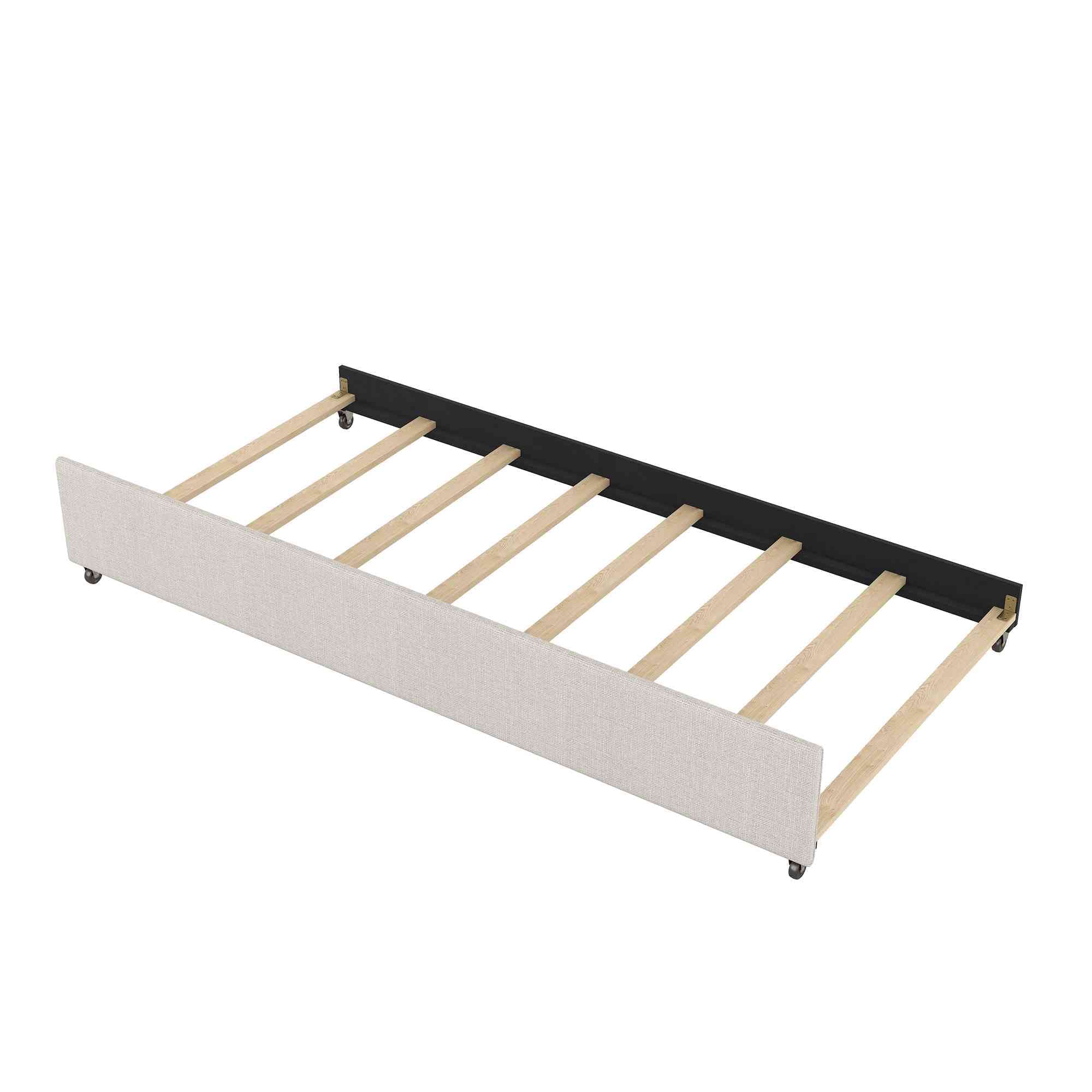 ATY Queen Size Platform Bed with Trundle & 2 Drawers, Upholstered Bedframe w/Headboard, for Bedroom, Guestroom, Livingroom, Save Space & Easy Assemble, Beige