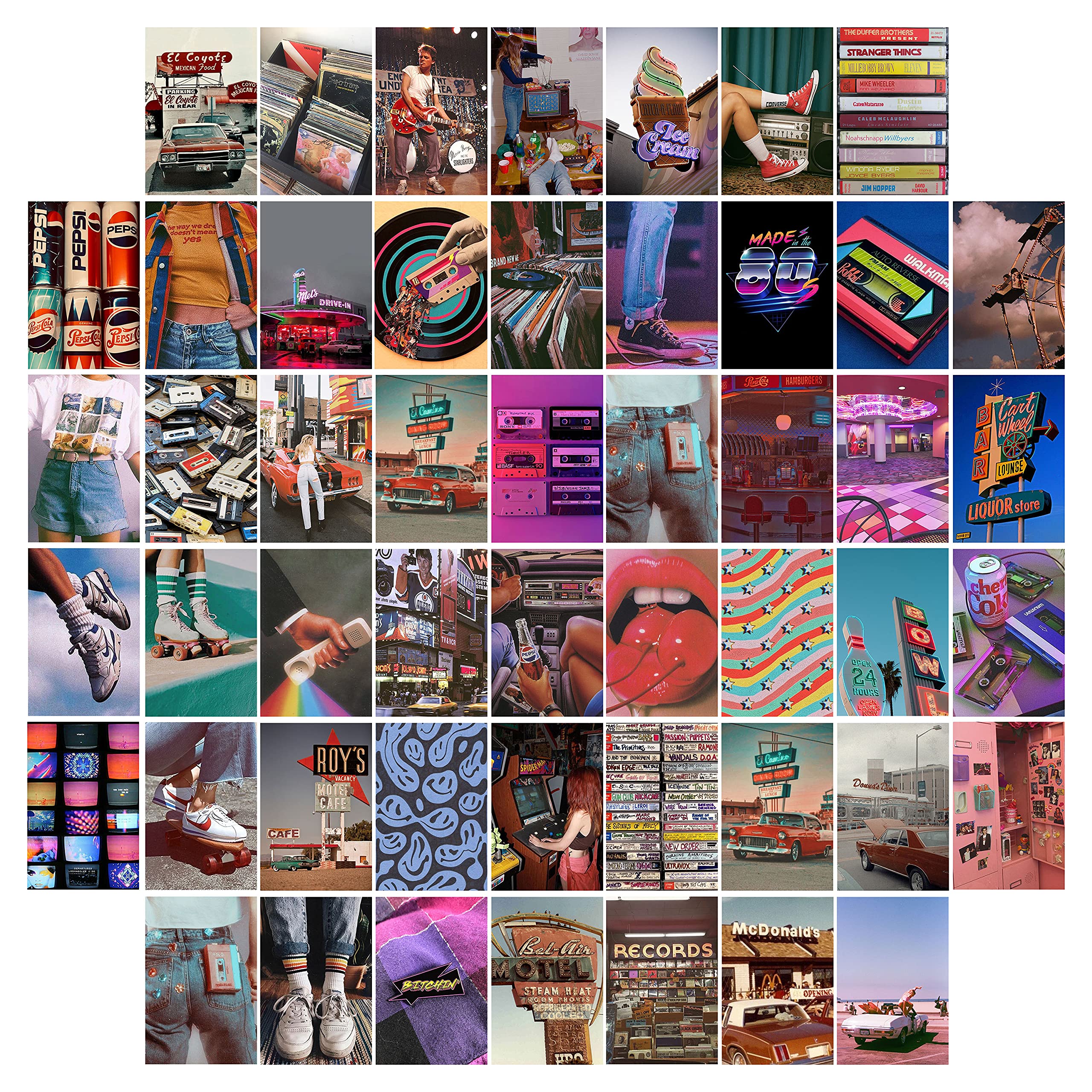 CY2SIDE GROBRO7 50 Retro Aesthetic Picture 80s Wall Collage Colorful Collage Set Retro Girls Room Decor Wall Art Prints for Room VSCO Photo Display