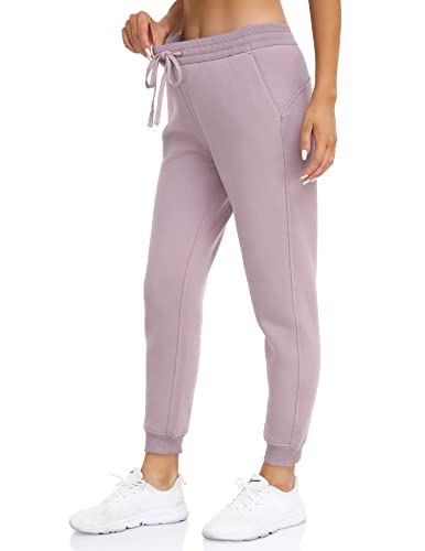 Colorfulkoala Women's Fleece Lined Jersey Joggers with Pockets Thermal Sweatpants Casual Lounge Pants(S, Mauve)