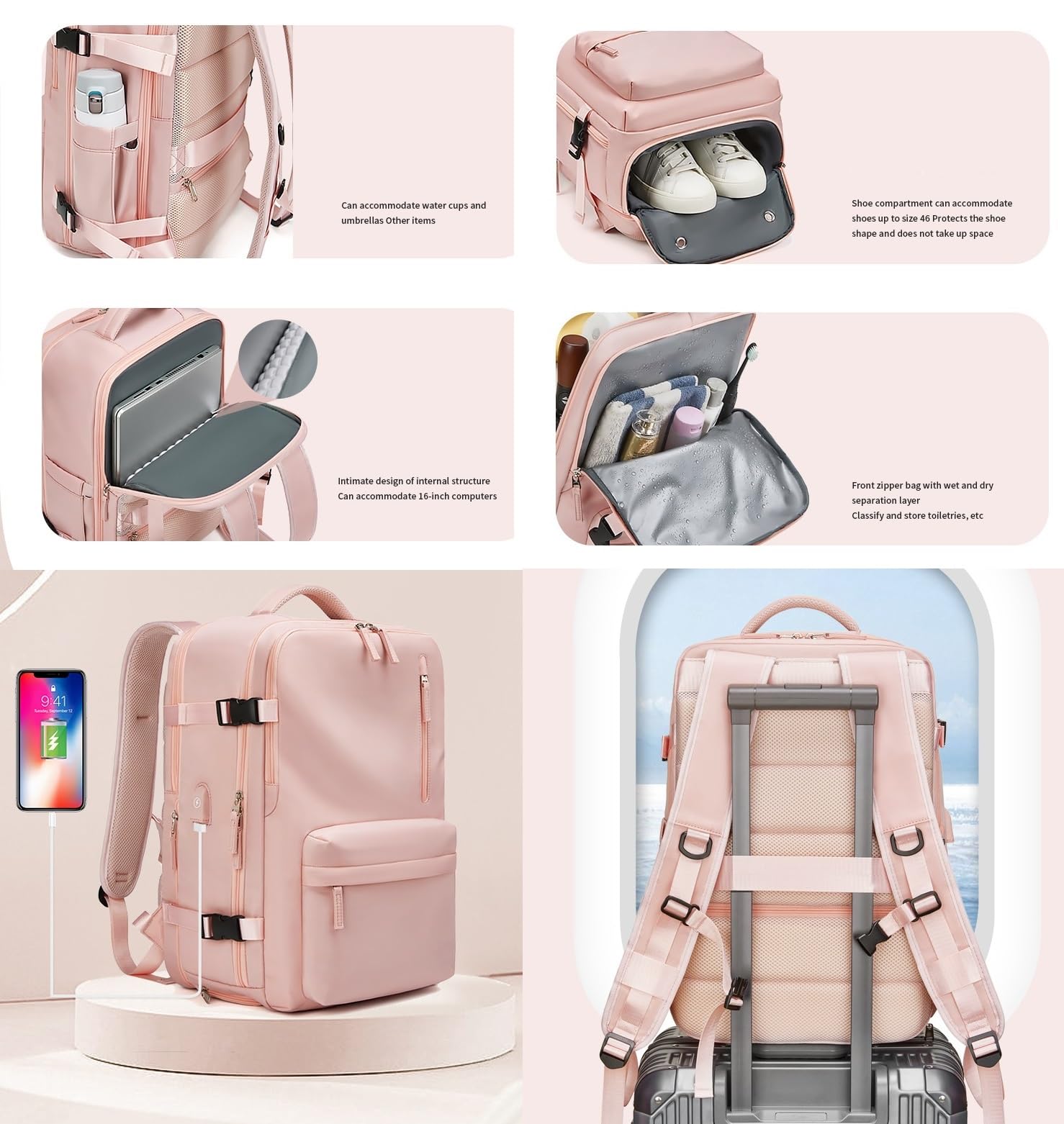 Bylesary Men & Women Travel Minimalist Backpack Carry On Backpacks Airline Approved, Airplane Traveling Waterproof Duffel Bag With Shoe Compartment Casual Daypack