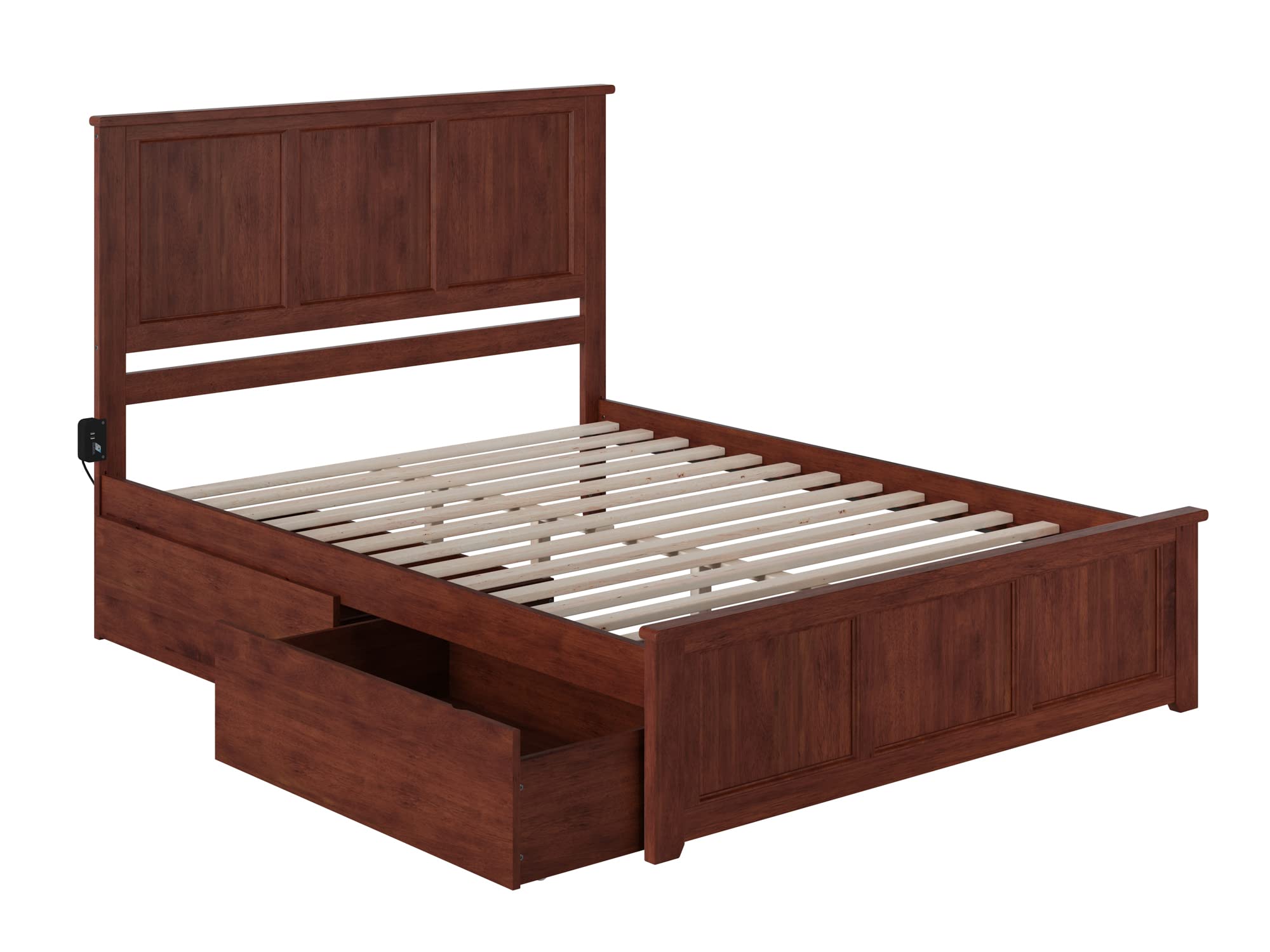Atlantic Furniture AR8646114 Madison Platform Bed with Matching Foot Board and 2 Urban Bed Drawers, Queen, Walnut