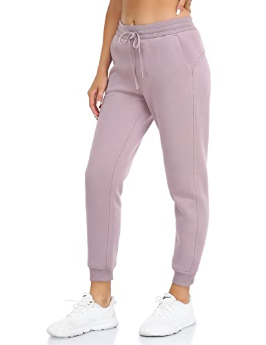 Colorfulkoala Women's Fleece Lined Jersey Joggers with Pockets Thermal Sweatpants Casual Lounge Pants(S, Mauve)