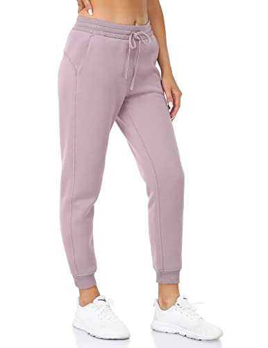 Colorfulkoala Women's Fleece Lined Jersey Joggers with Pockets Thermal Sweatpants Casual Lounge Pants(S, Mauve)