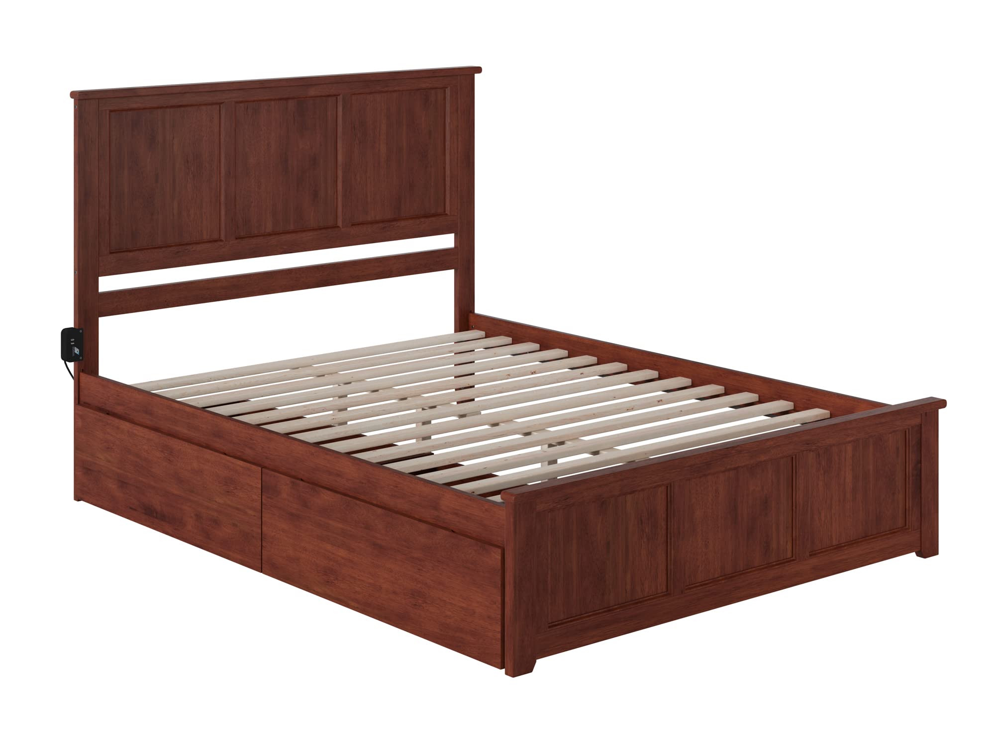 Atlantic Furniture AR8646114 Madison Platform Bed with Matching Foot Board and 2 Urban Bed Drawers, Queen, Walnut