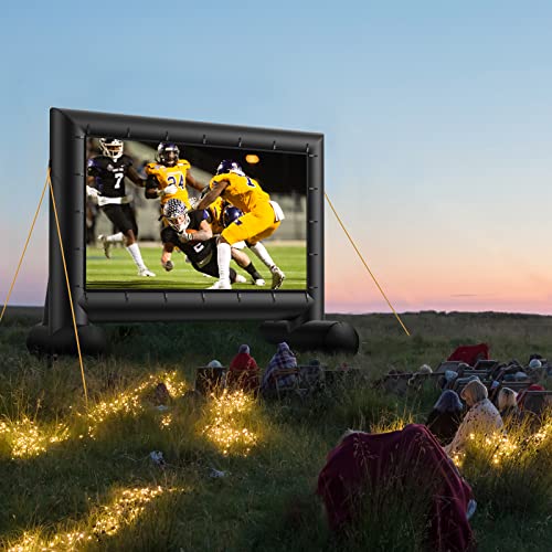 Outdoor Inflatable Projector Screen 14 Feet Blow up Movie Screen with Fast Low-Noise Air Blower Support Front & Rear Projection for Home Theater Backyard Movie Night Barbecue Pool Party