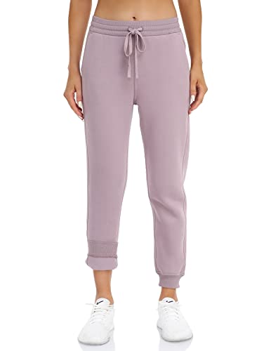 Colorfulkoala Women's Fleece Lined Jersey Joggers with Pockets Thermal Sweatpants Casual Lounge Pants(S, Mauve)