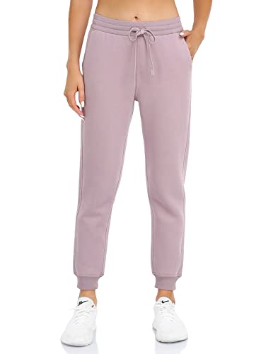 Colorfulkoala Women's Fleece Lined Jersey Joggers with Pockets Thermal Sweatpants Casual Lounge Pants(S, Mauve)