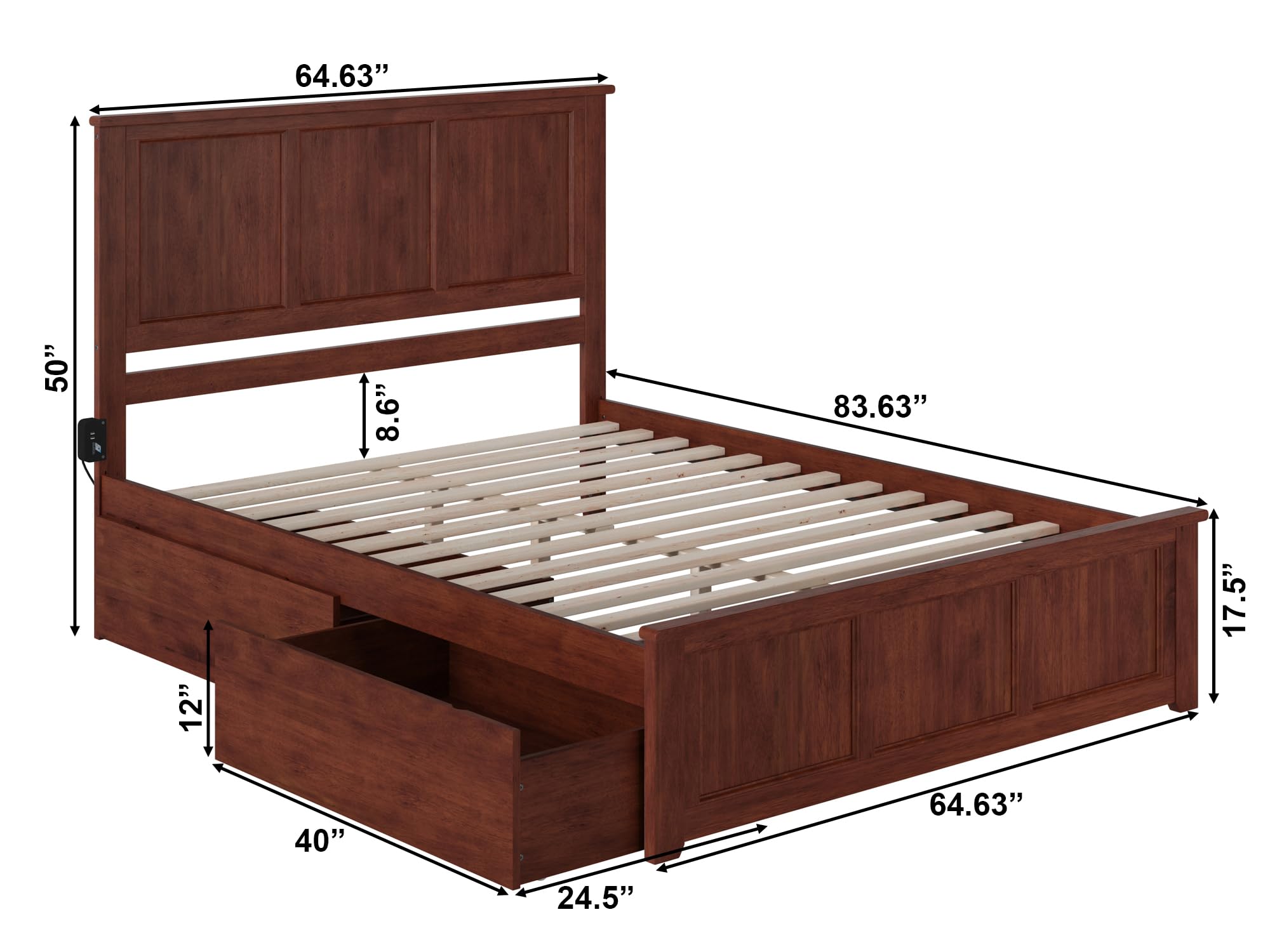 Atlantic Furniture AR8646114 Madison Platform Bed with Matching Foot Board and 2 Urban Bed Drawers, Queen, Walnut