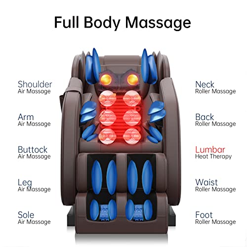 FOELRO 2022 Upgrade 2 Boxes Version Full Body Massage Chair, Zero Gravity Shiatsu Recliner with Air Bags, Back Heater, Foot Roller and Bluetooth Speaker, Brown
