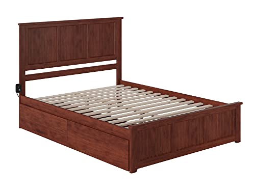 Atlantic Furniture AR8646114 Madison Platform Bed with Matching Foot Board and 2 Urban Bed Drawers, Queen, Walnut