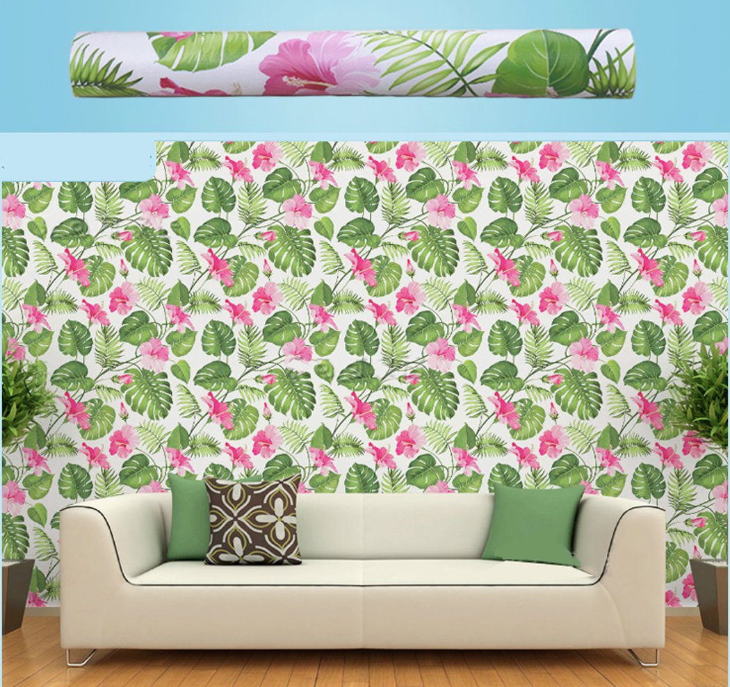 GLOW4U Floral Palm Leaf Pattern Self Adhesive Contact Paper Shelf Drawer Liner Removable Wallpaper for Cabinets Shelves Drawer Wall Arts and Crafts Decal 17.7x78.7 Inches