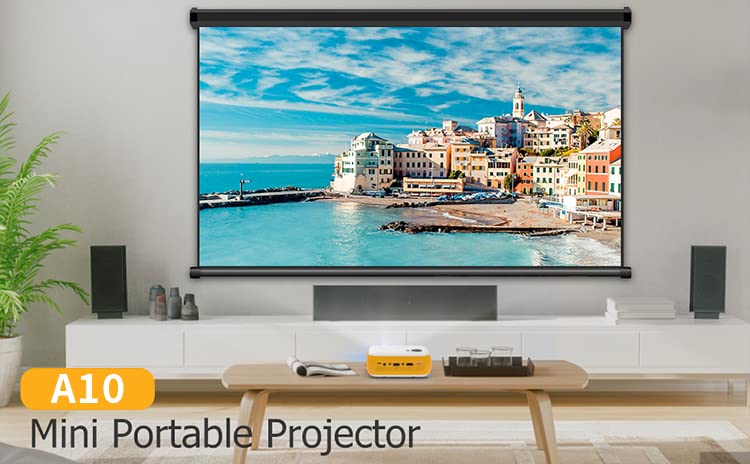 Portable Mini Video Projector, 1800 Lumens A10 Pro Home Theater Phone Mirroring Projectors, Portable Movie Display Projector with Built-in Speaker Mobile Phone Projector (Black)