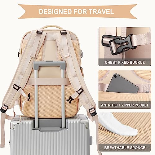 coowoz Large Travel Backpack For Women Men, Carry On Backpack,Hiking Backpack Waterproof Outdoor Sports Rucksack Casual Daypack Expandable Heavy Duty Extra large Backpack Beige Expansion