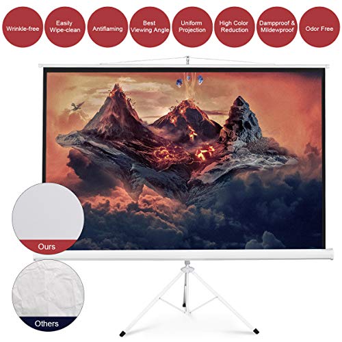 Safstar 100" Tripod Projection Screen, Portable Tripod Floor Stand Manual Pull up Home Theater Office Presentation Projector Screen 87" x 49" Viewing Area