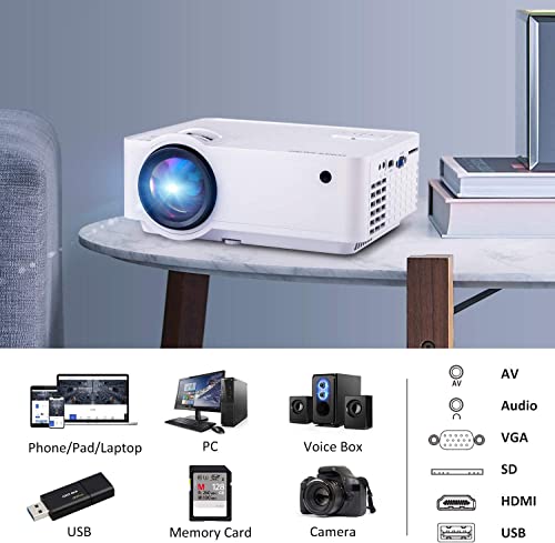 Computer Mini Laptop Projector 7500Lux 210" Projector 1080P Supported LED Movie Projector Display with 60000 Hrs Compatible with Phone USB HDMI VGA-Home Office Outdoor iOS Android PC Tablet
