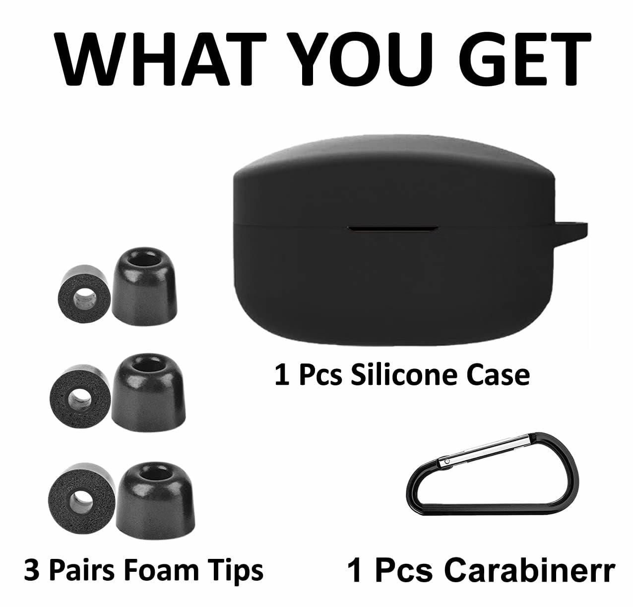 A-Focus WF-1000XM4 Case Ear Tips Kit, Silicone Cover 3 Pairs Memory Foam Noise Reduce Comfortable EarTips with Carabiner Accessories Set Compatible with Sony WF-1000XM4 Black