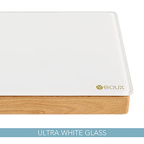 Desktop Glass Whiteboard with Wooden Organizer Box for Office Supplies Storage, Computer Keyboard Stand, Desk Dry Erase White Board with Drawer for Stationary, Marker & Eraser Included, Yeoux